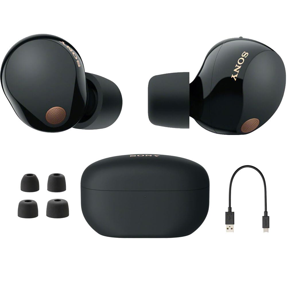 Sony WF-1000XM5 Industry Leading Noise Canceling Truly Wireless Earbuds (Black) Bundle with Silicone Case (Black), Memory Foam Ear Tips, USB-A to USB-C Cable & 1 YR CPS Enhanced Protection Pack