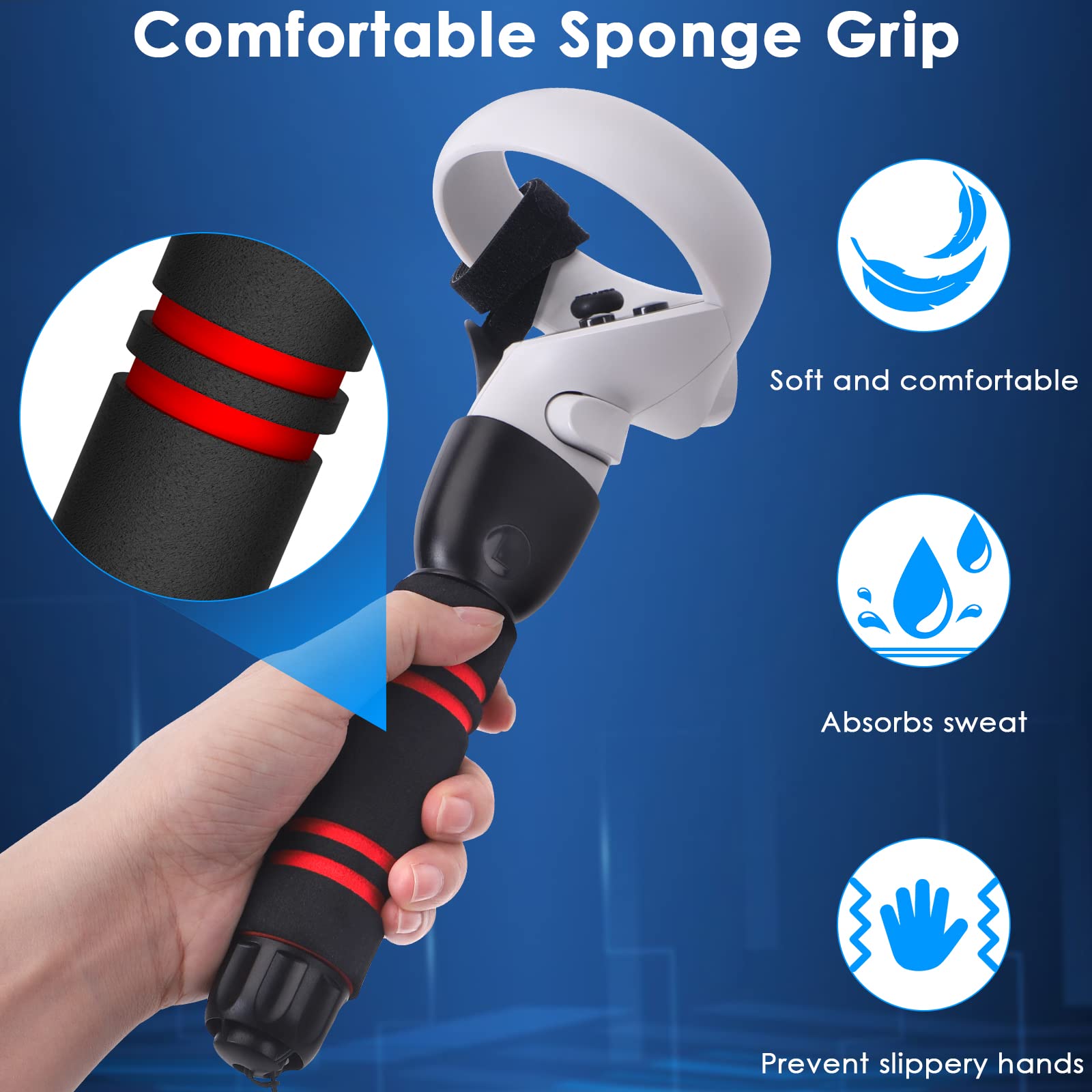 YOGES VR Game Handle Accessories Compatible with Oculus Quest 2 Controllers, Dual Handles Extension Grips Compatible with Meta Quest 2 Accessories