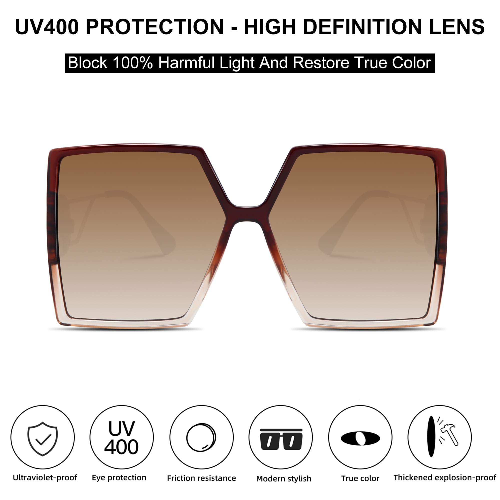 STORYCOAST Oversized Square Sunglasses for Women Fashion Large Shield Shades UV400 Protection (Black Frame-Gradient Gray Lens, 62)