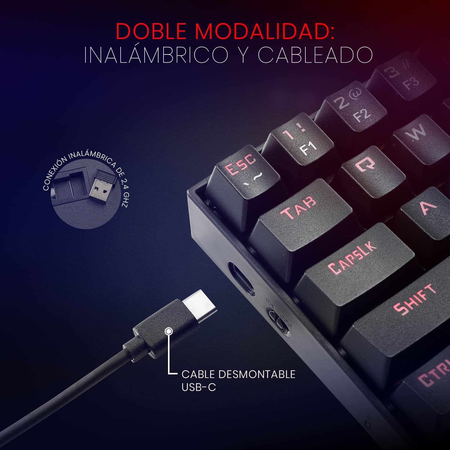 Redragon K599 Wired/Wireless Mechanical Gaming Keyboard 60% Compact Tenkeyless RGB Backlit Computer Keyboard for Windows PC Gamers (70 Key Red Switch – Black)