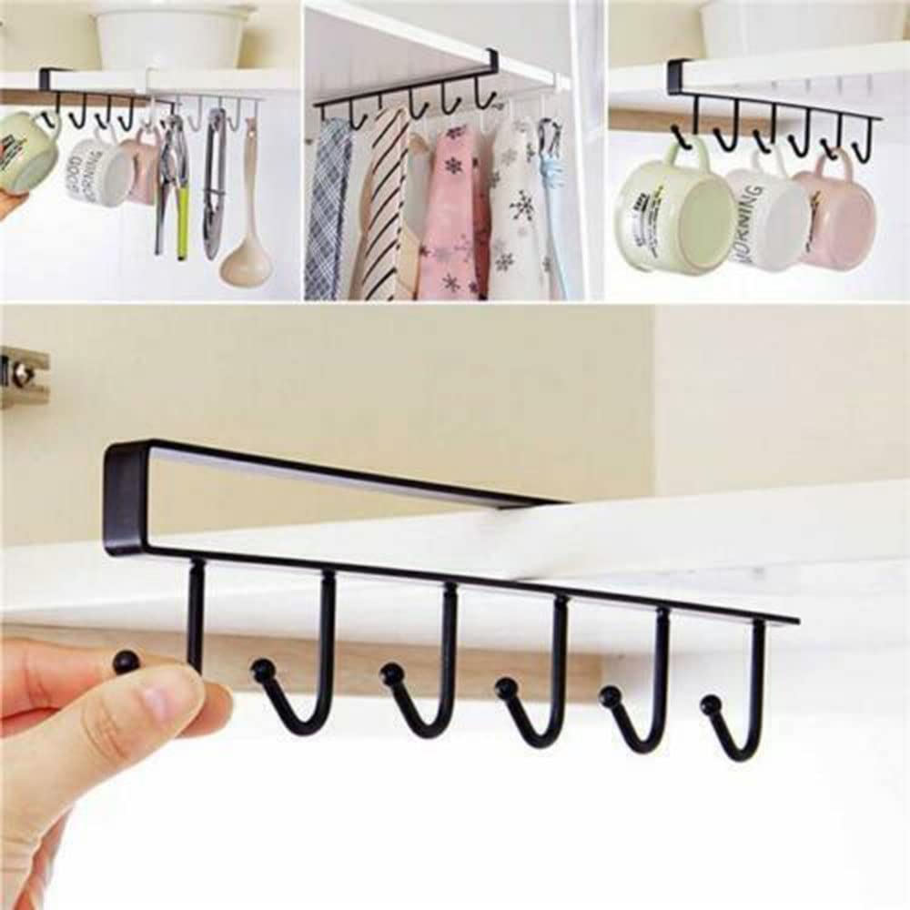 The Cabinet Coffee Cup Holder Under The Cup Hook Can be Used in The Kitchen, Suitable for 1 Inch Thick Shelf or Smaller -Only Suitable for Flat Hip Cabinets 2PCS (Black, White)