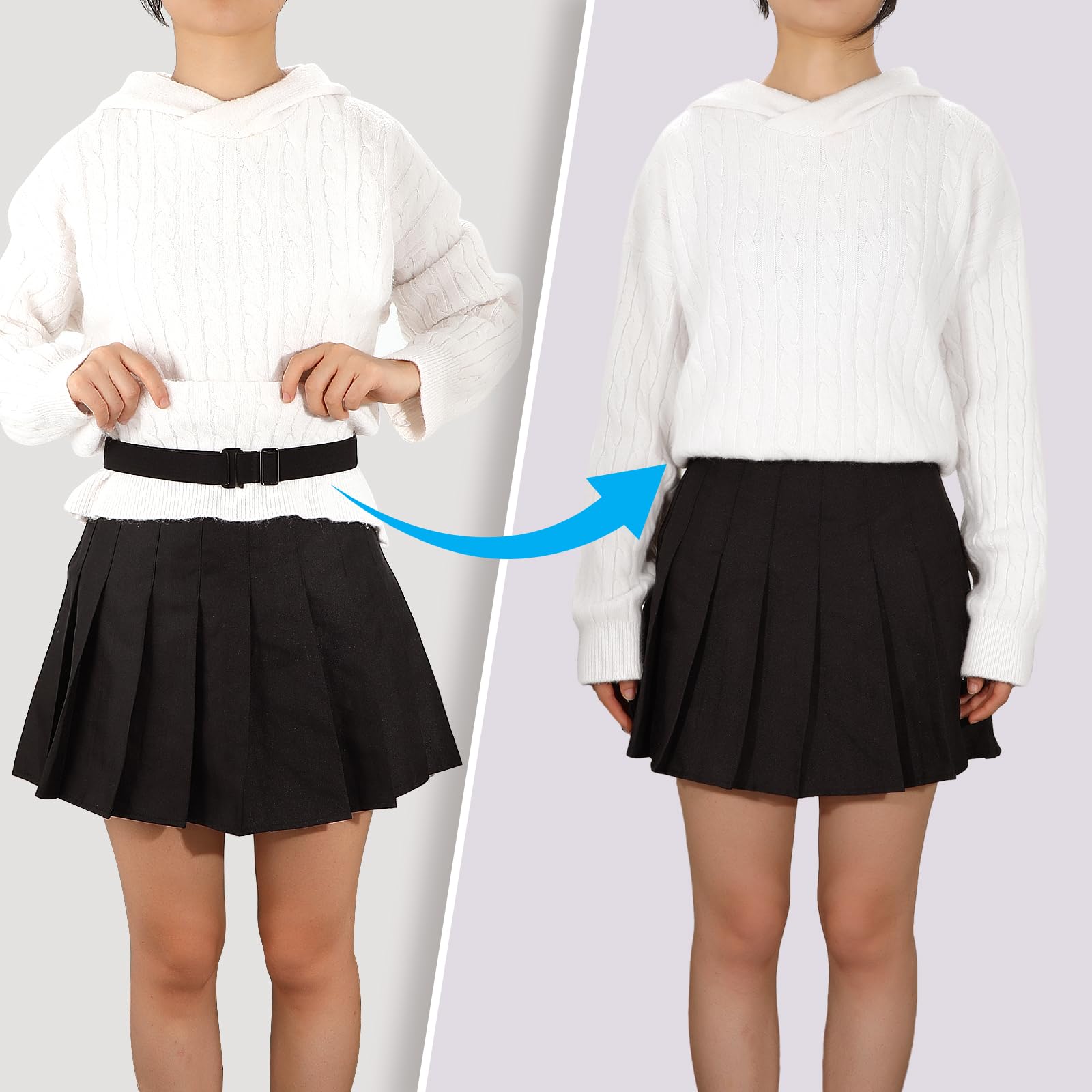 SANSTHS 6 Pieces No Show Women Belts Invisible Elastic Stretch Belt with Flat Buckle for Jeans Pants Dresses(Flat Buckle,S)
