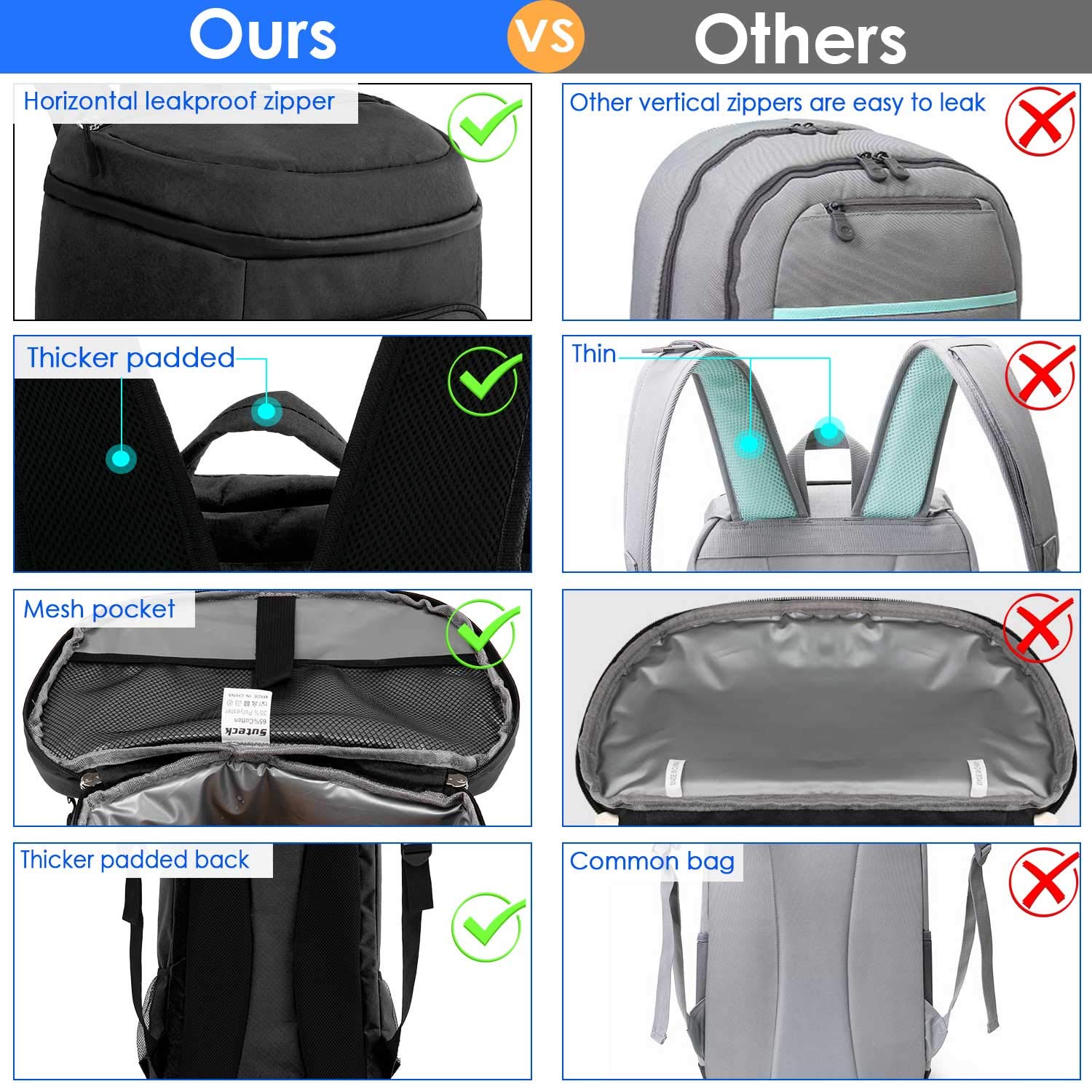 Suteck 40 Cans Insulated Cooler Backpack, Leakproof Lightweight Soft Cooler Bag Backpack 34L Large Capacity for Men Women to Lunch Picnic Hiking Camping Beach Park Day Trips (Black)