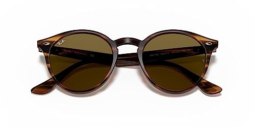 Ray-Ban RB2180 Round Sunglasses, Striped Red Havana/Dark Brown, 49 mm
