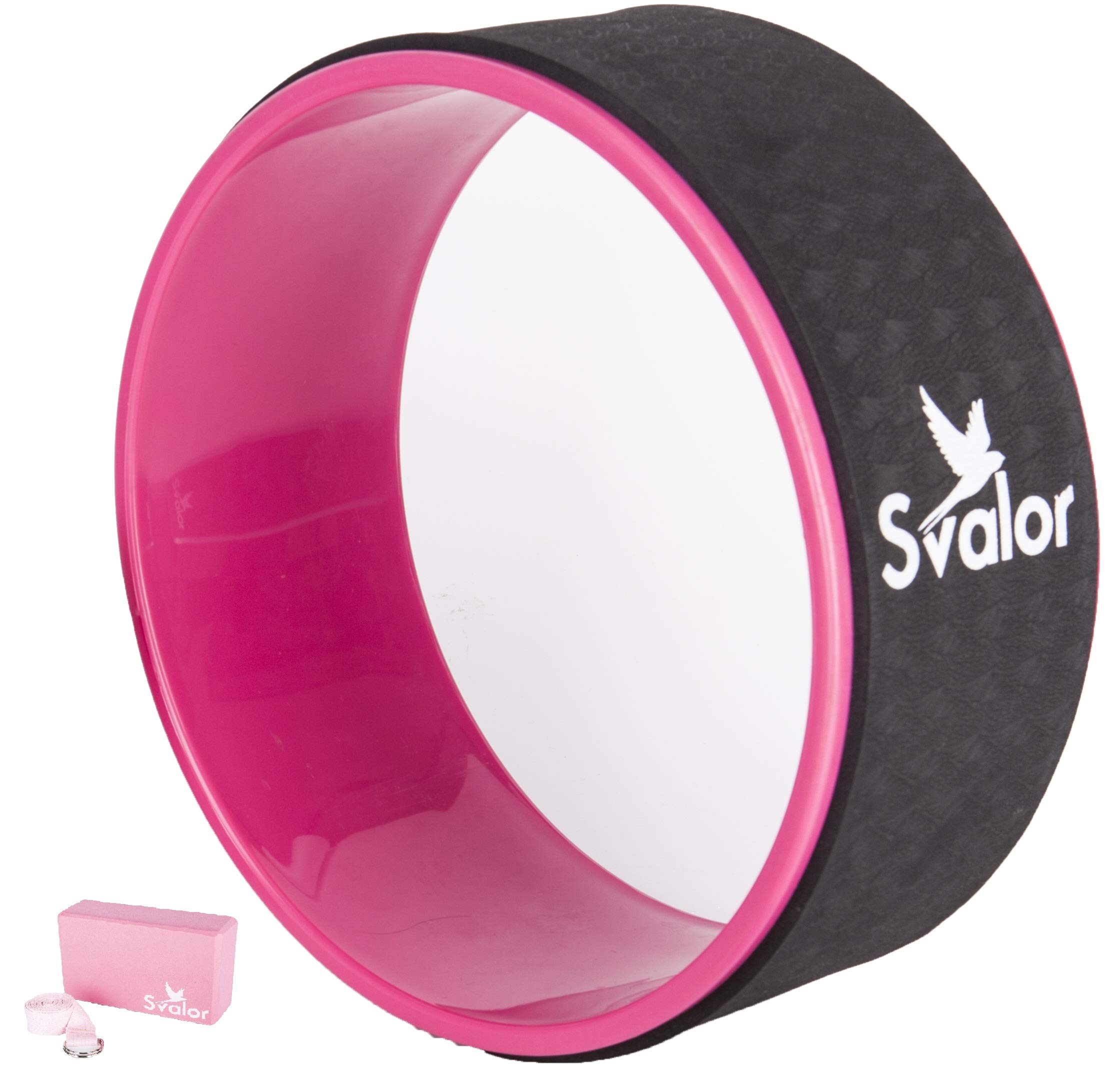 SVALOR Yoga Wheel for Stretching Set with Strap and Block - Comfortable Spine Roller Wheel - Back Stretcher Ring for Pain Relief - Dharma Yoga Stretch Circle - Essential Yoga Accessories Equipment