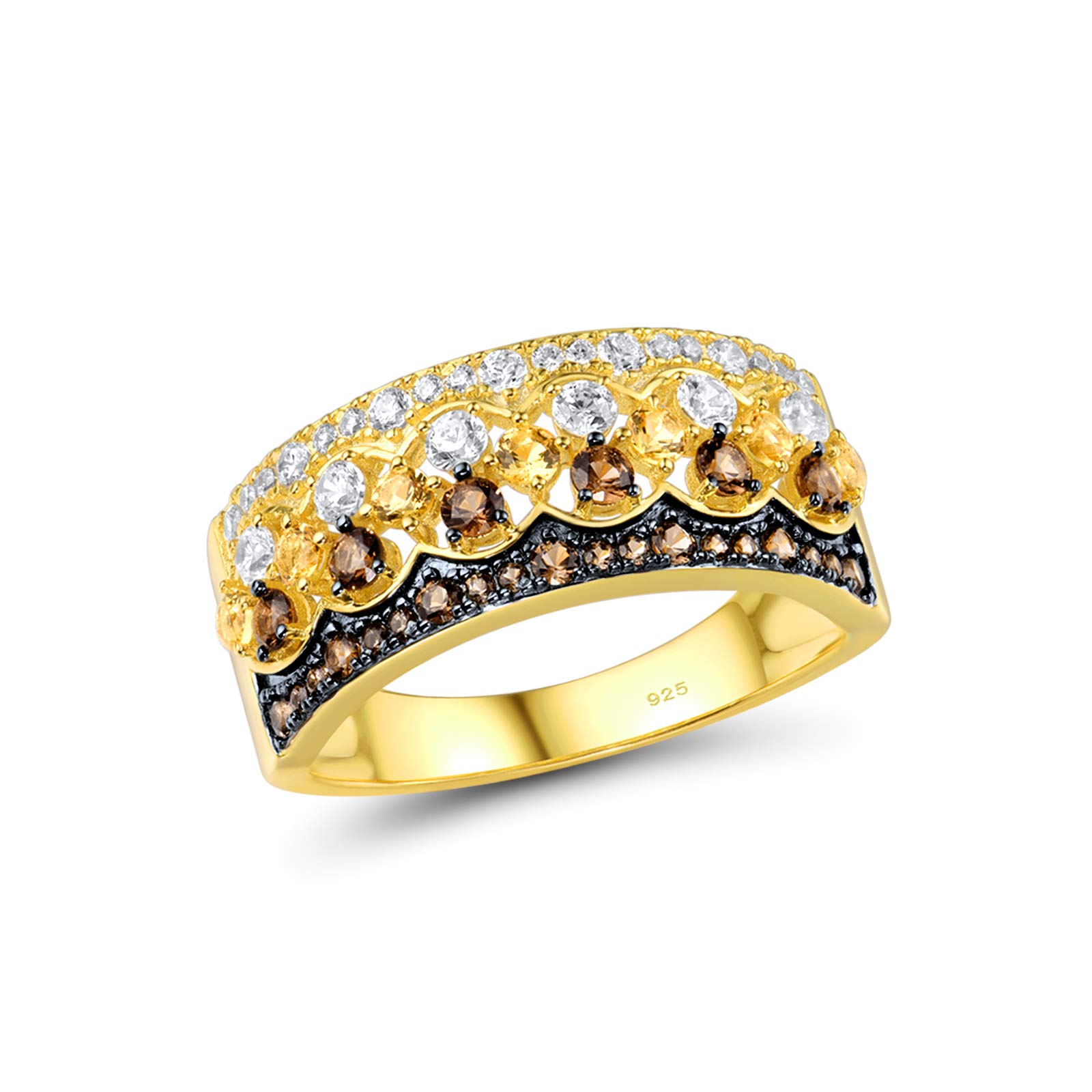 Santuzza Brown Spinel Wedding Band Ring 925 Sterling Silver White Cubic Zirconia Statement Rings Fine Jewelry for Women(8)