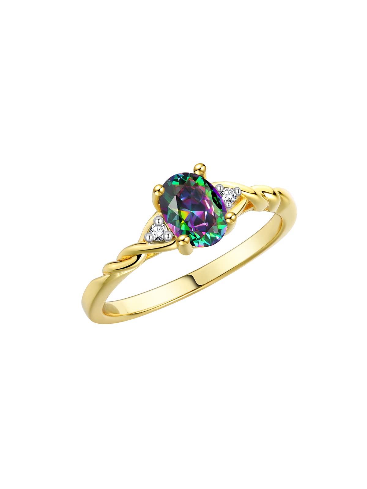 Rylos Rings for Women 14K Gold Plated Silver Classic Style Birthstone Ring 7X5MM Oval Gemstone & Diamonds June Alexandrite Jewelry for Women Size 8
