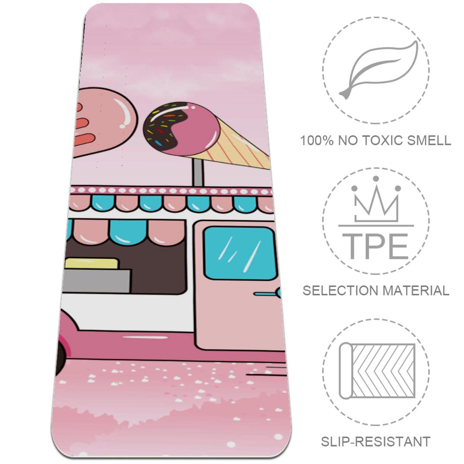 Yoga Mat, Yoga Mats for Home Workout, Workout Mat, Exercise Mats, Pilates Mat, Pink Ice Cream Cart