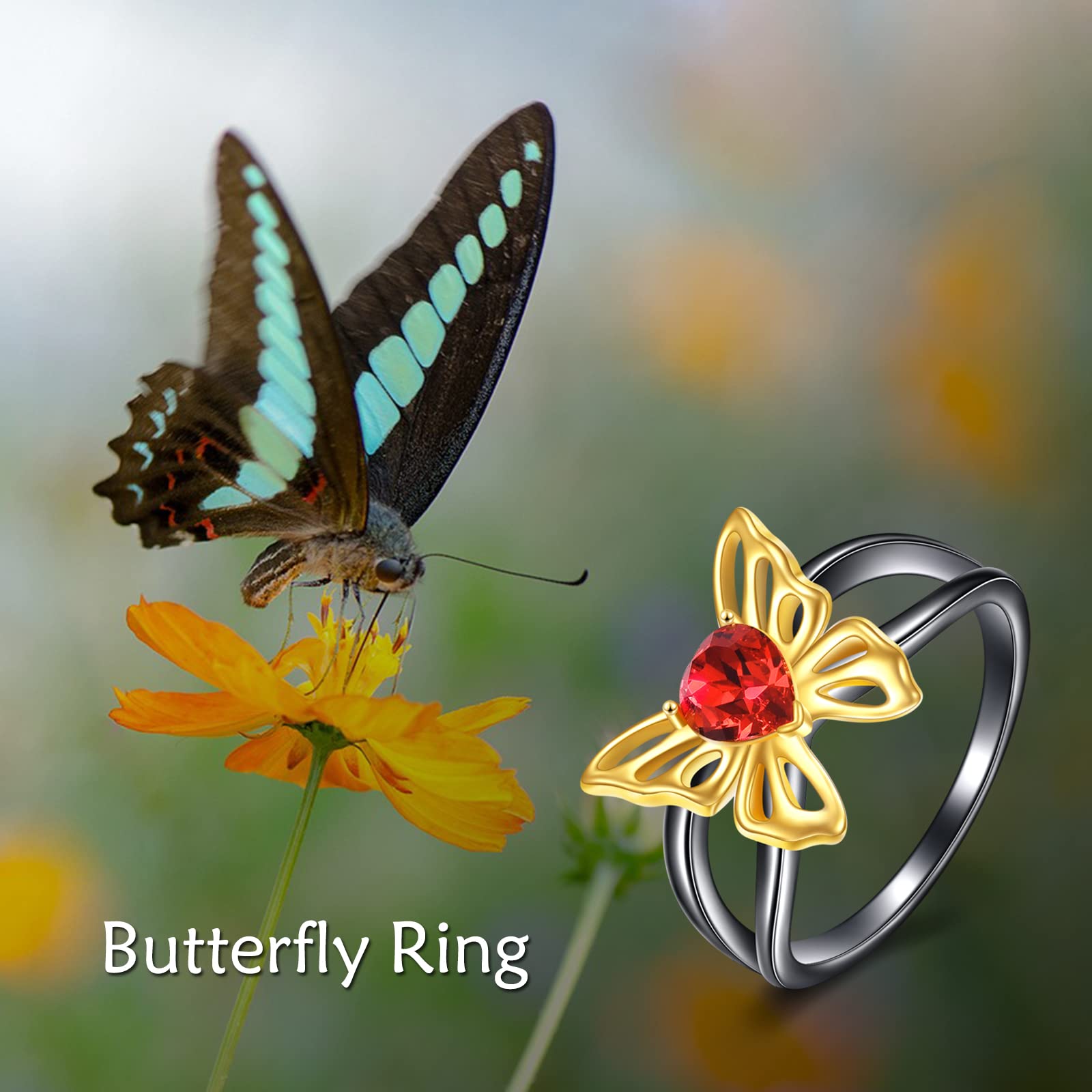 WTENIY Butterfly Ring Jewelry Gifts for Women Sterling Silver Gothic Witch Gothic Slytherin Ring