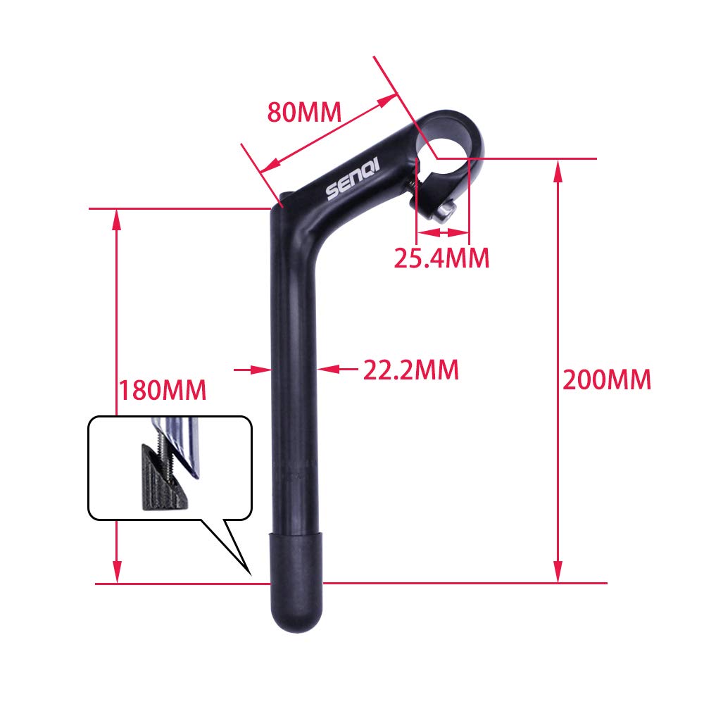 SENQI 22.2×25.4mm Electroplating Gooseneck Stem Aluminum Alloy Stems with Teeth BSB040(80×180×200,Black)