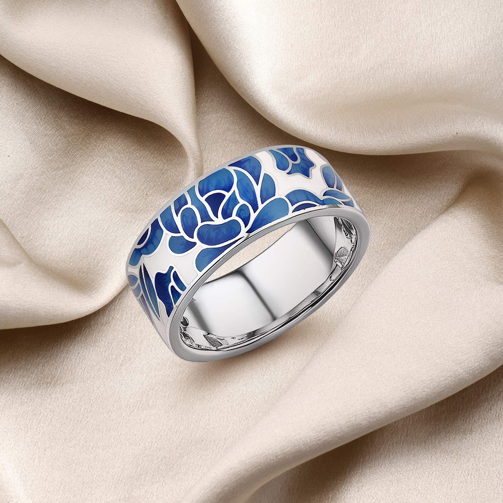 Santuzza Lotus Ring 925 Sterling Silver Enamel Flower Pattern Ring for Women (6)