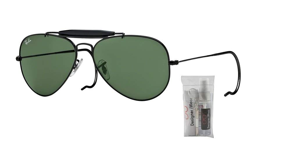 Ray-Ban RB3030 Outdoorsman L9500 58MM Black/G-15 Green Crystal Pilot Sunglasses for Men for Women + Bundle With Designer iWear Eyewear Kit