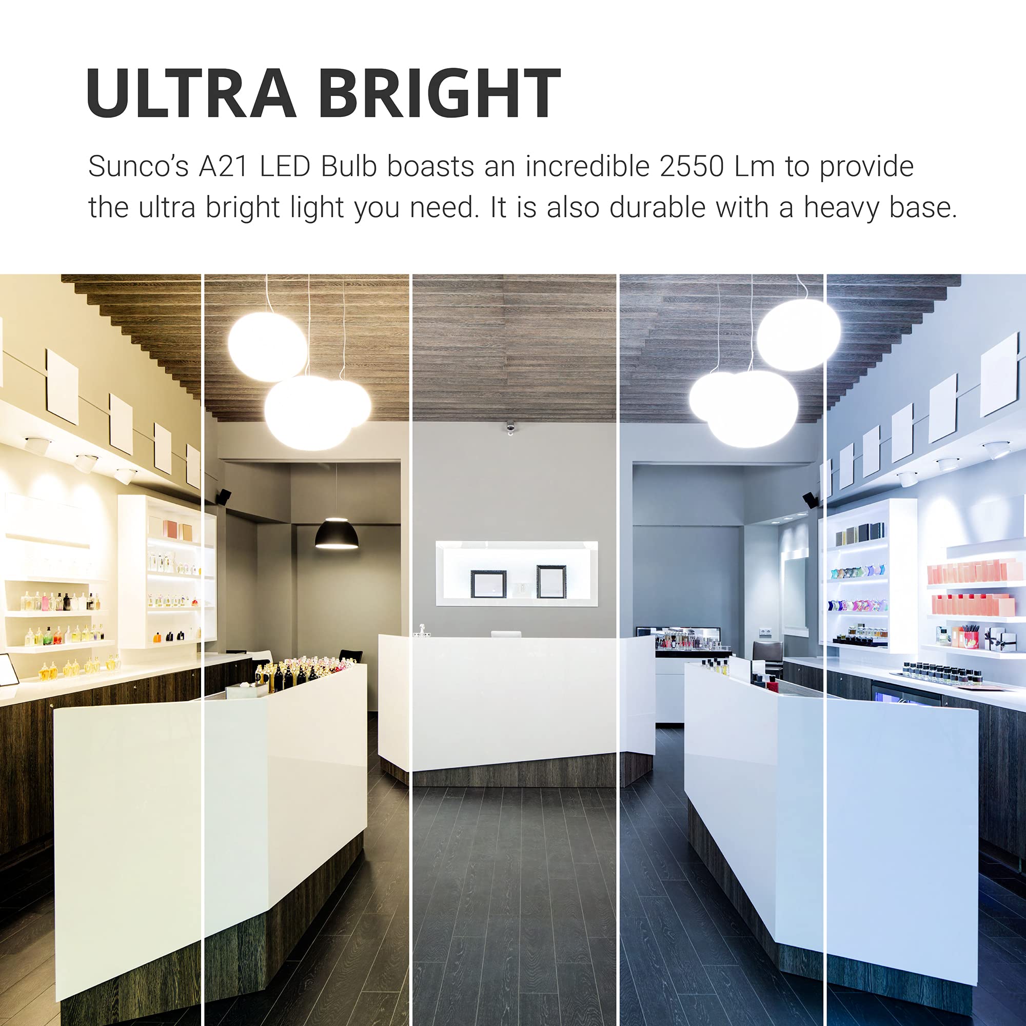 Sunco A21 LED Bulb 22W=150W 5000K Daylight, 2550 LM, E26 Base, Dimmable, Indoor Light for Lamp - UL & Energy Star 2 Pack