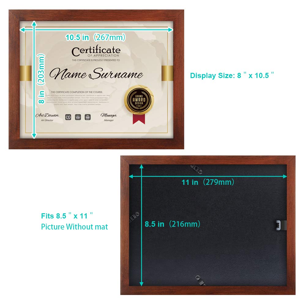 RPJC Document Frame Certificate Frames (6PK) Made of Solid Wood High Definition Glass and Display Diplomas 8.5x11 Inch Standard Paper Frame Brown