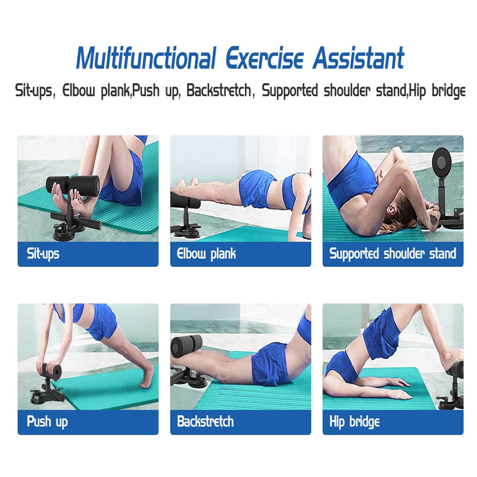 Sit Up Assistant Device Bar for Floor, Portable Sit Up Exercise Equipment with 2 Strong Suction Cups and Adjustable Foot Holder, Abs Master for Home Workout, Black