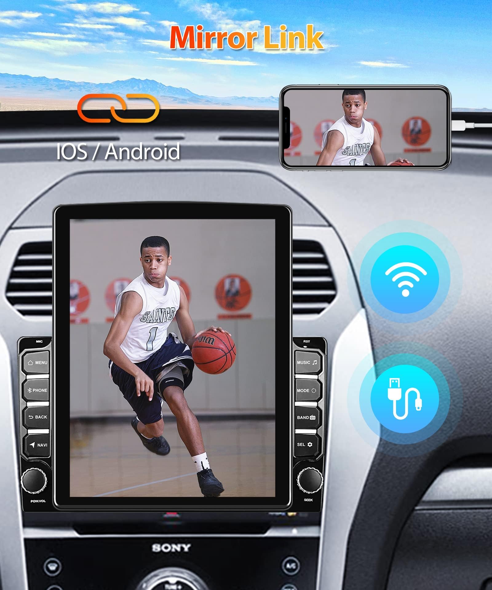 Rimoody Car Stereo Double Din Vertical Car Radio with Bluetooth GPS Navigation, 9.7'' Touchscreen Backup Camera IOS/Android Mirror Link USB FM WiFi Head Unit