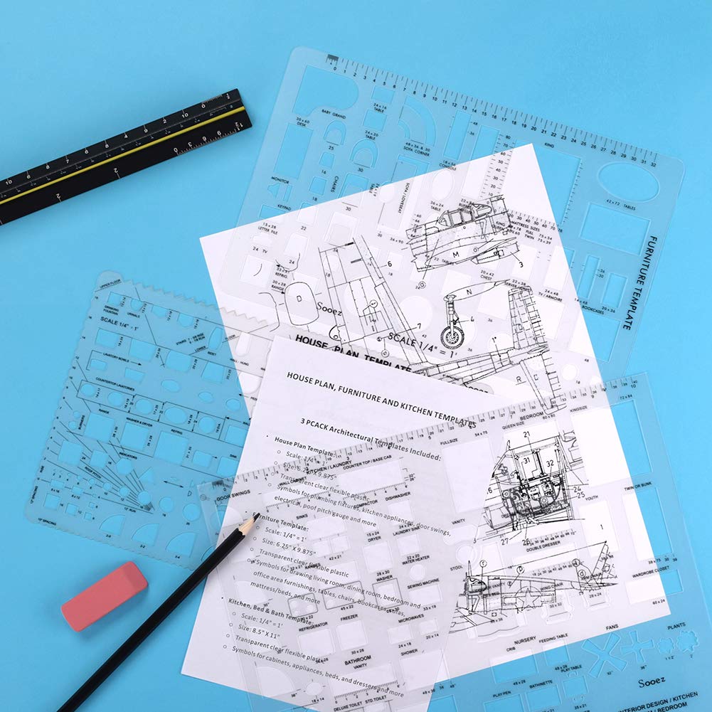 Sooez Architectural Templates, House Plan Template, Interior Design Template, Furniture Template, Drawing Template Kit, Drafting Tools and Supplies, Template Architecture Kit, Set of 3