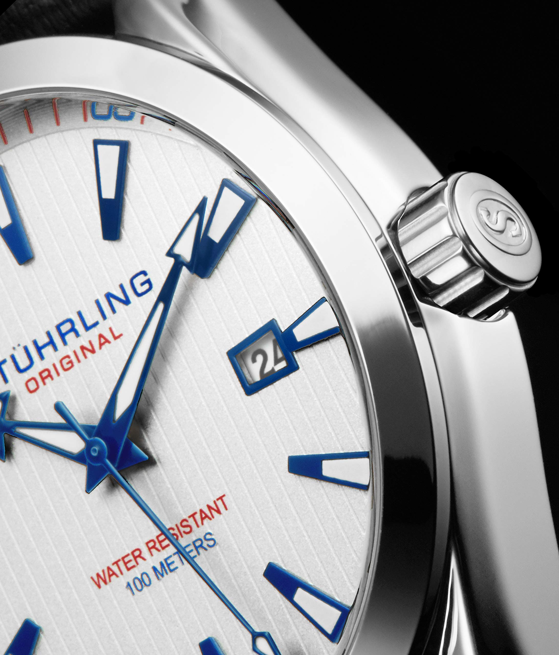 Stuhrling Original Mens Wrist Watch White Analog Dial with Date - Stainless Steel Silver Bracelet, 3953 Luxury Watches for Men Collection
