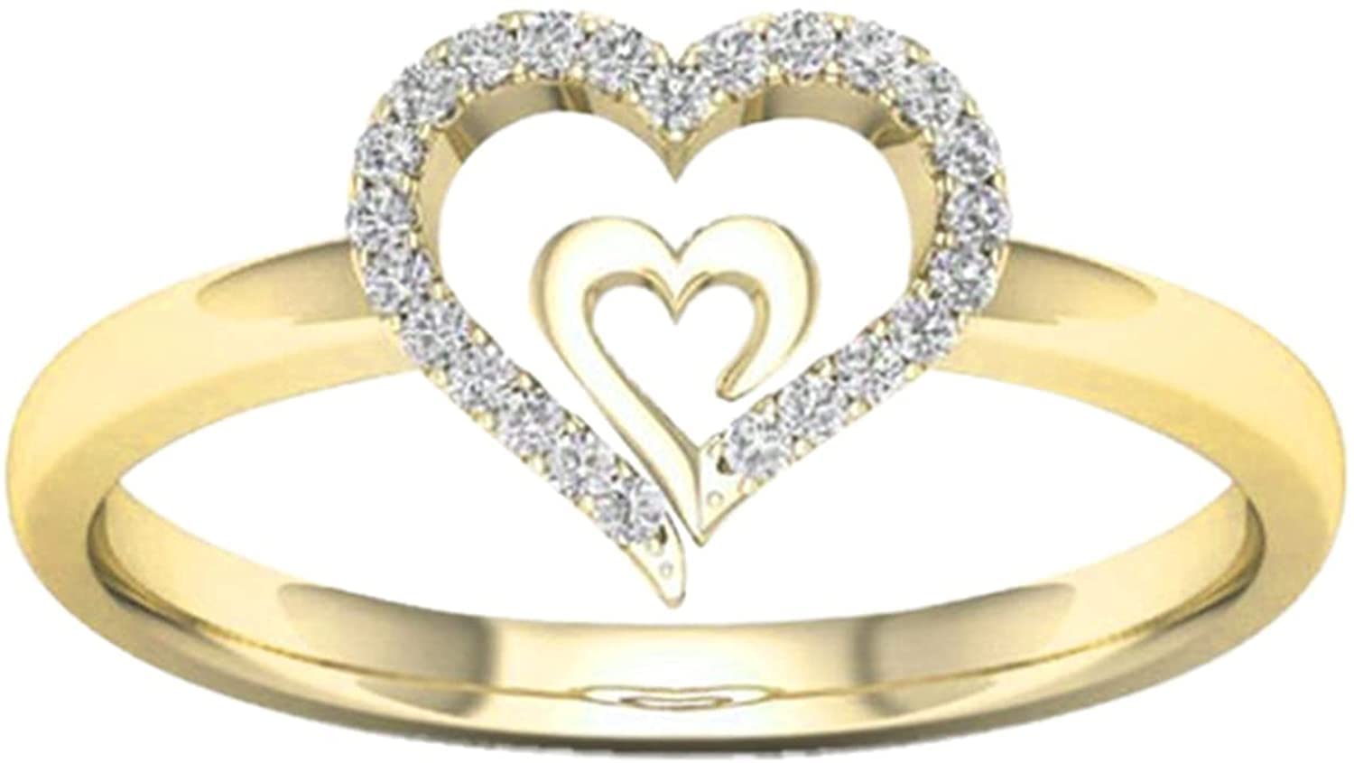 U-M Heart Shaped Rings for Women Cubic Zirconia Fashion Double Love Heart Openwork Ring Cz Statement Engagement Wedding Band Fine Jewelry Gifts for Her Practical Design