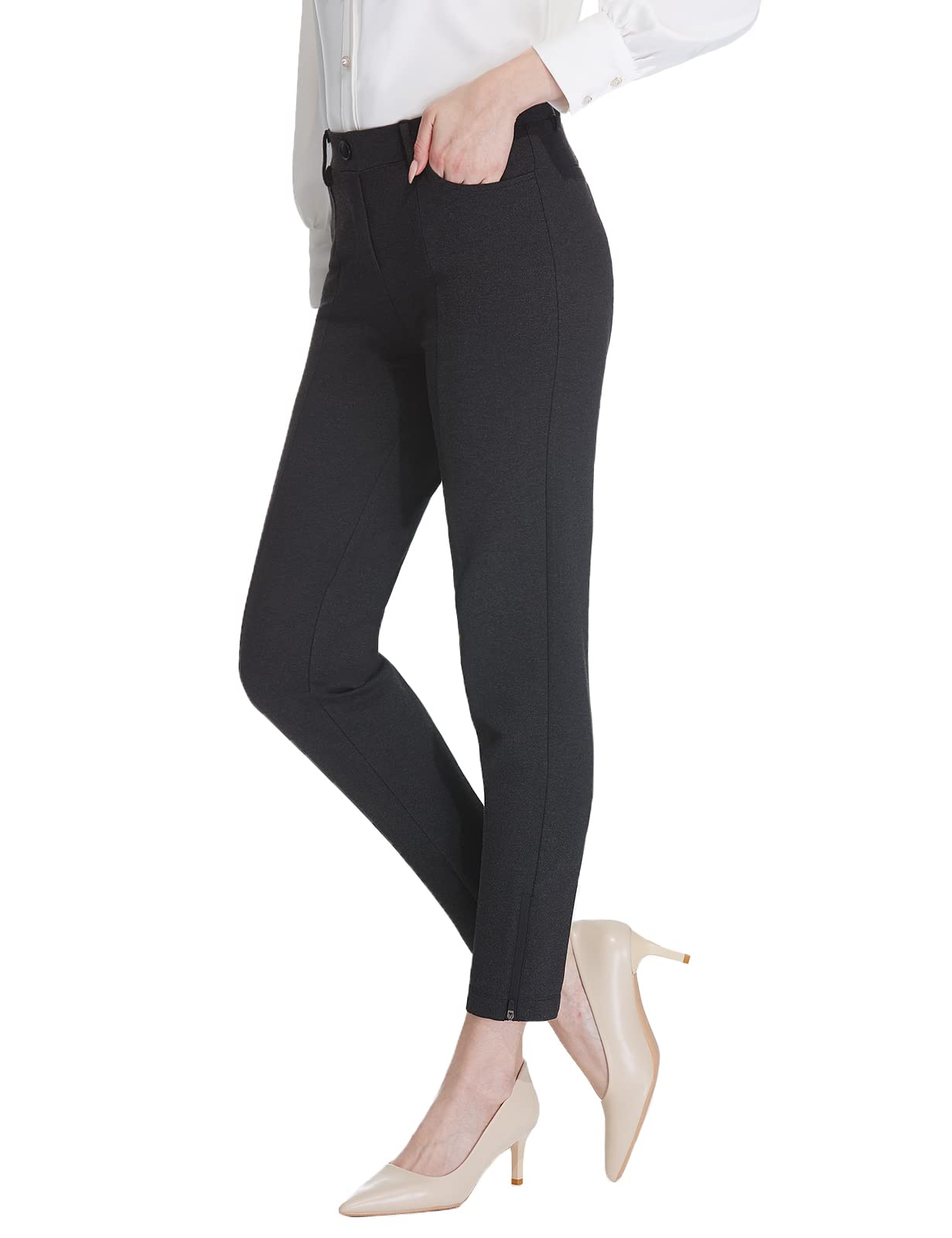 Tapata Women's Open-Ankle Slim Pants Petite/Regular/Long Length Slacks Business Casual Office Pants 26"/28"/30" Inseam Black M