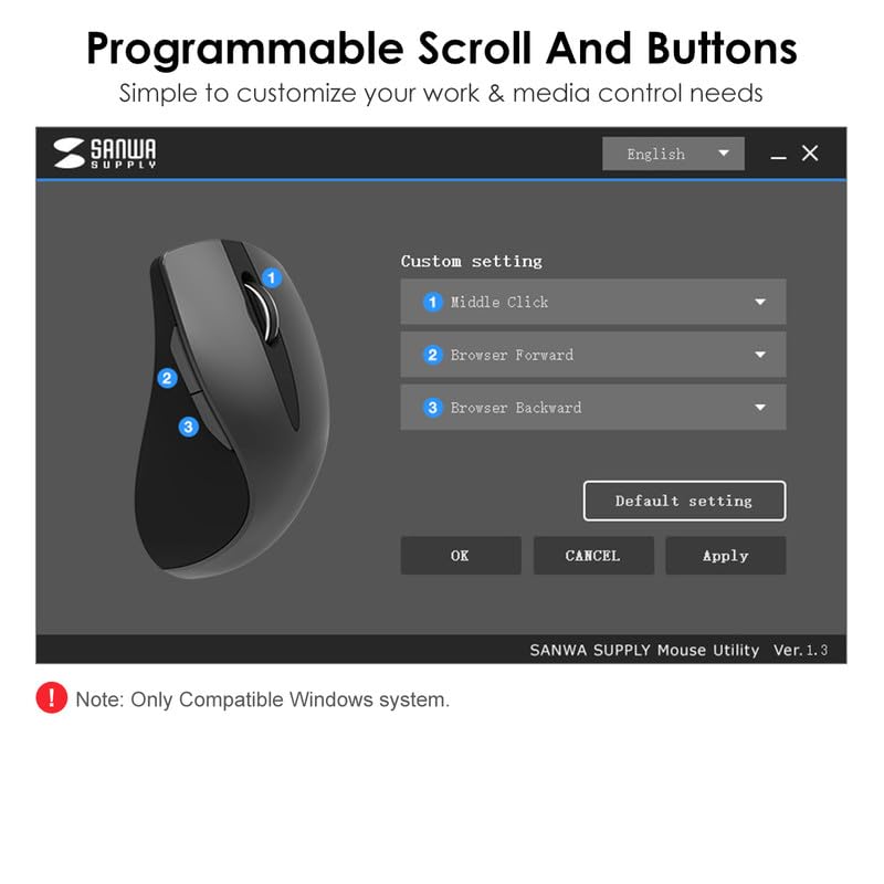 SANWA Bluetooth&Type-C/2.4G Ergonomic Mouse, Optical Vertical Computer Mice, Programmable, 800/1200/1600 DPI, Compatible with MacBook, Laptop, Windows, Mac OS, Android, Reduce Strain,25°Tilt High type