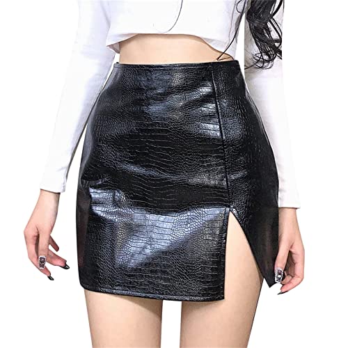 Tulle Long Skirts for Women Wedding Faux Slit Textured Women's Slim Leather Skirt Solid Fit Hip Plaid Jean Black