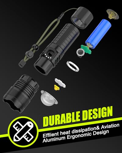 Victoper LED Flashlights, High Powered 10000 Lumens Super Bright Tactical Flashlight, Rechargeable, 5 Modes Zoomable Waterproof Flash Lights for Emergency, Outdoor, Home, Camping, Hiking