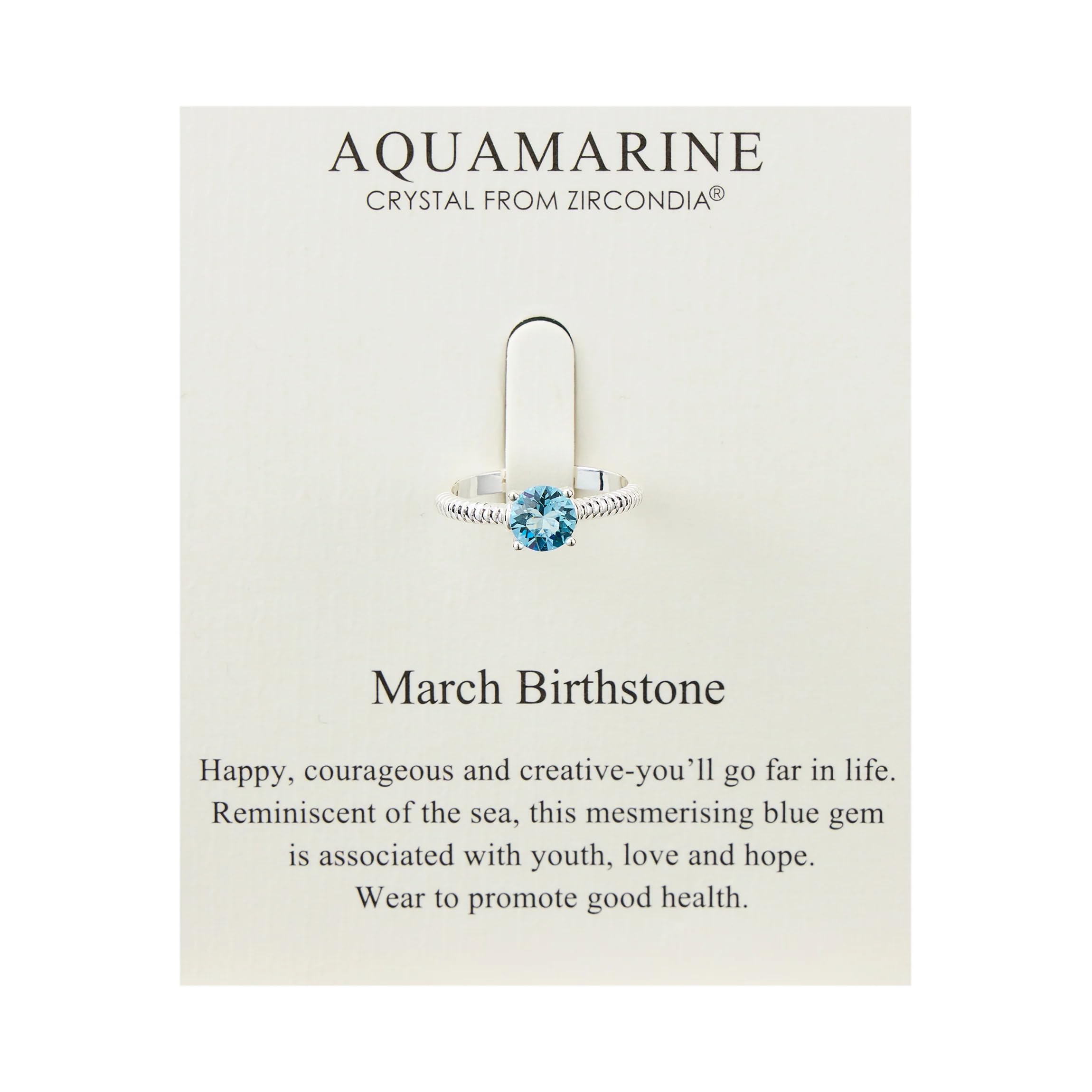 Philip Jones March (Aquamarine) Adjustable Birthstone Ring Created with Zircondia® Crystals