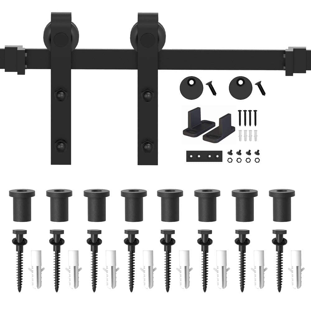 WINSOON 10FT Single Sliding Barn Door Hardware Roller Track Kit with Simple Sliding Barn Door Handle