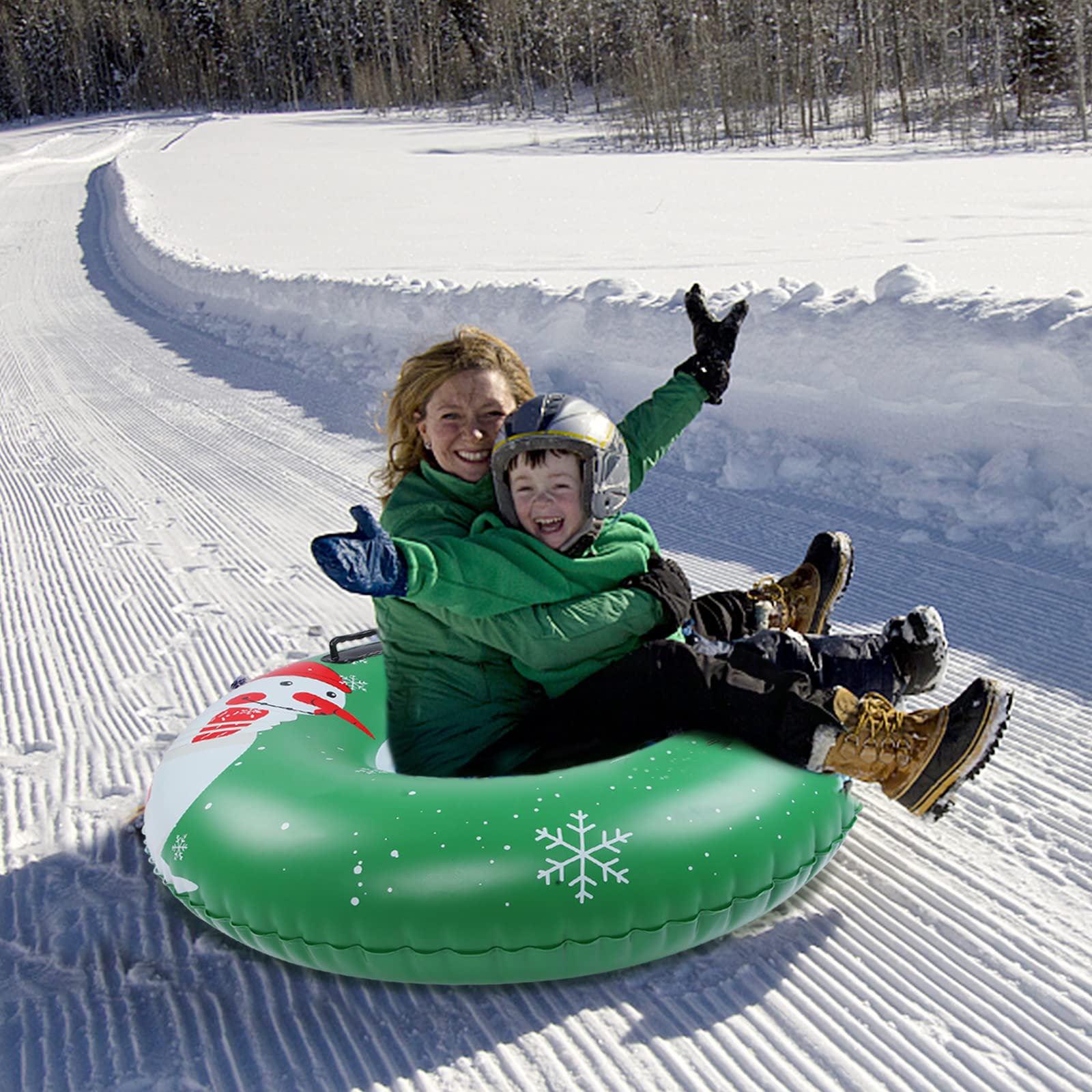 TIDYON Snow Tube Inflatable Snow Sled Heavy-Duty Inflatable Sledding for Kids & Adults Thickness Material Sleds Tubes Ideal for Winter Fun (Snowman)