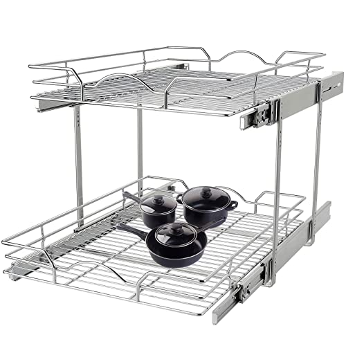 OCG 2 Tier Pull Out Cabinet Organizer (11" W x 21" D), Pull out Drawers for Kitchen Cabinets, Pull Out Shelves for Base Cabinet Organization in Kitchen Bathroom Pantry, Chrome Finish