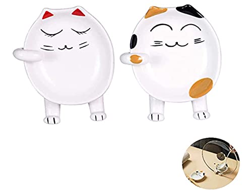 UgyDuky 2 PCS Cute Cat Multifunction Ceramic Spoon Rest,Modern Spoon Rest Holder for Stove Top Kitchen Counter Modern Spatula Utensil Rest