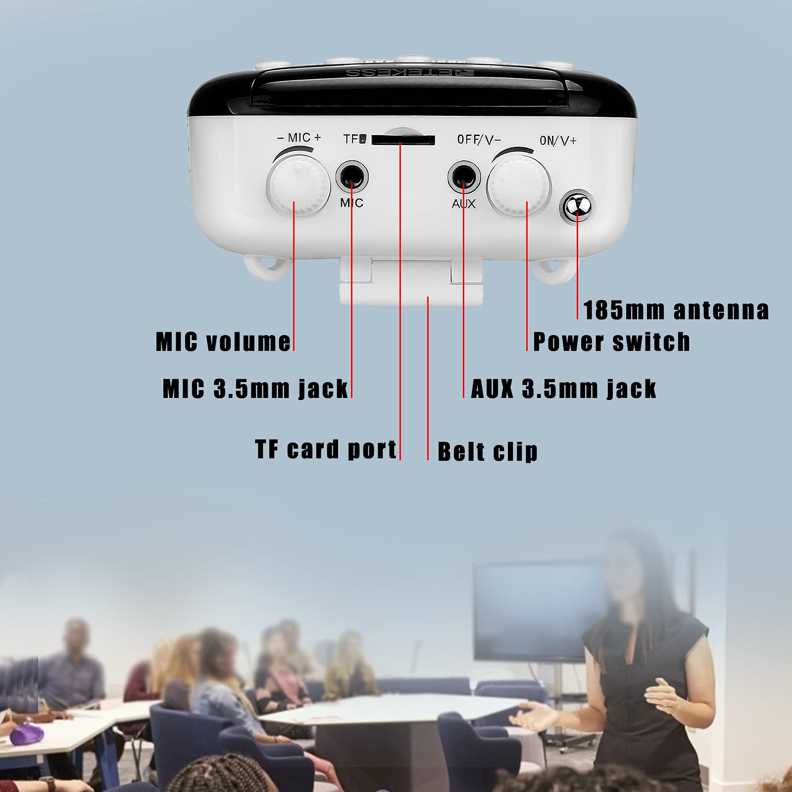 Retekess TR623 Voice Amplifier Microphone Headset, Portable PA System Speaker, Portable Voice Amplifier with Recording, AUX, FM Radio for Teachers, Singing, Coaches, Training, Tour Guide