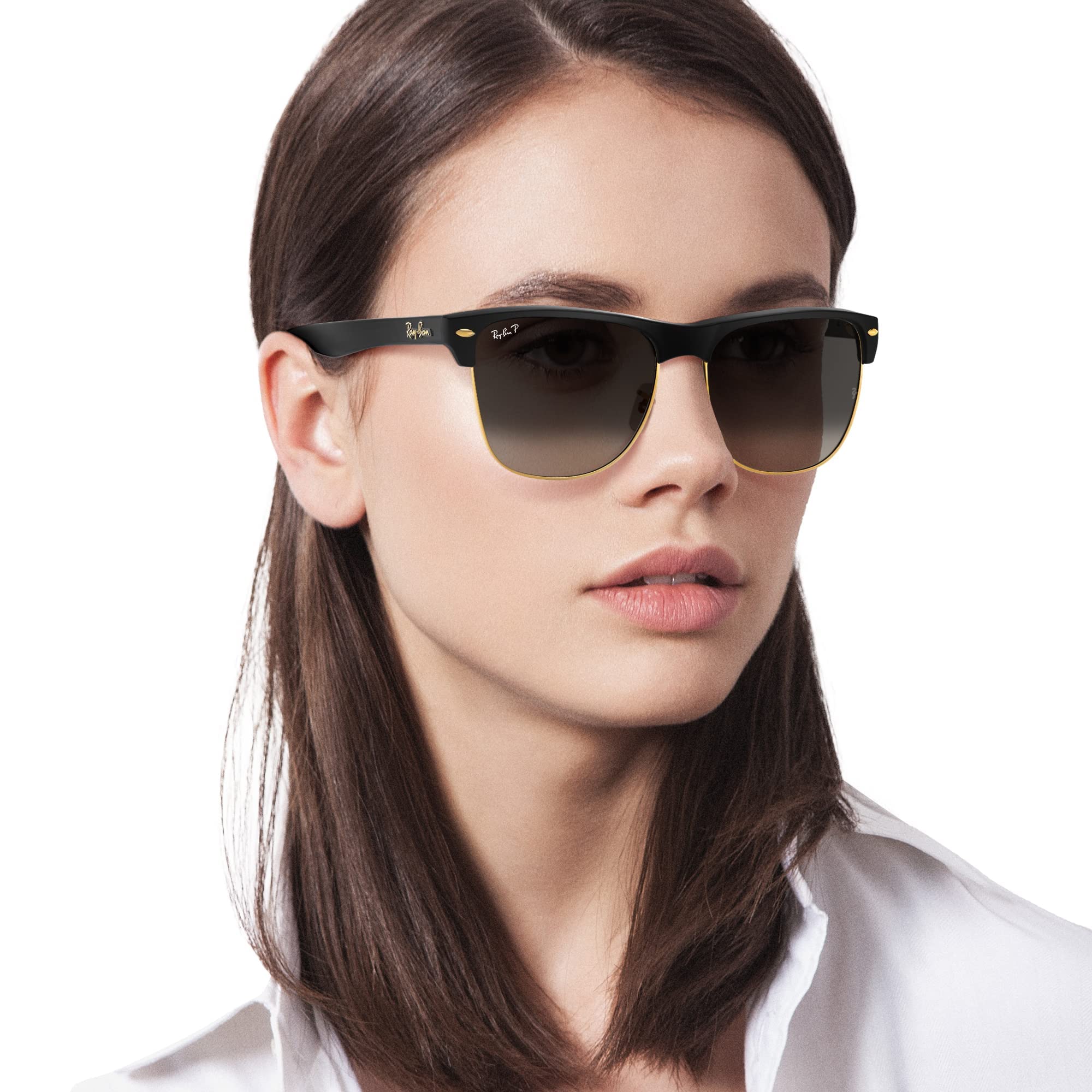Ray-Ban RB4175 Clubmaster Oversized Square Sunglasses, Demi Gloss Black/Polarized Grey Gradient Dark Grey, 57 mm