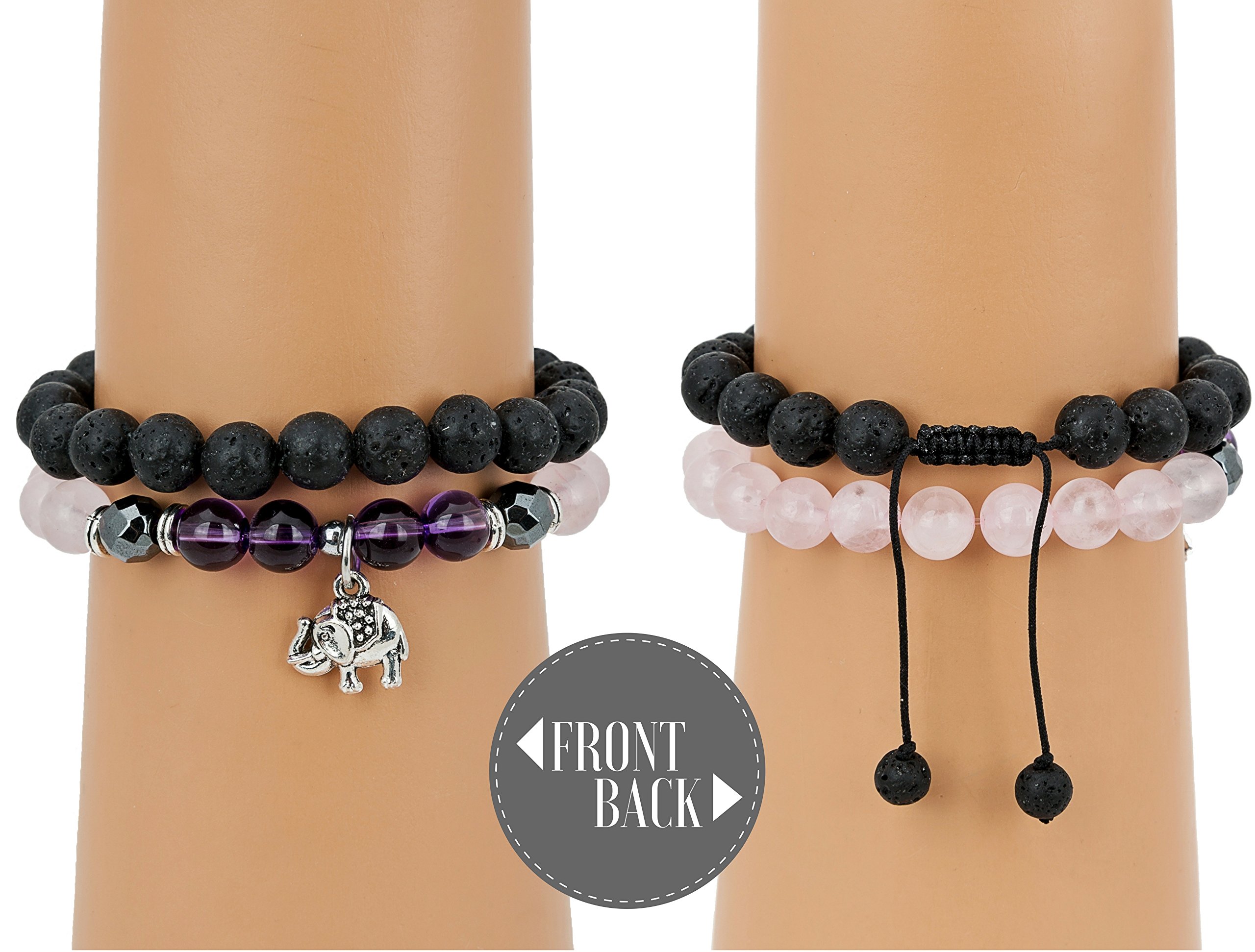 SPUNKYsoul Discontinued Rose Quartz, Hematite, Lava Diffuser Good Luck Elephant Stretch Bracelet Stack Collection