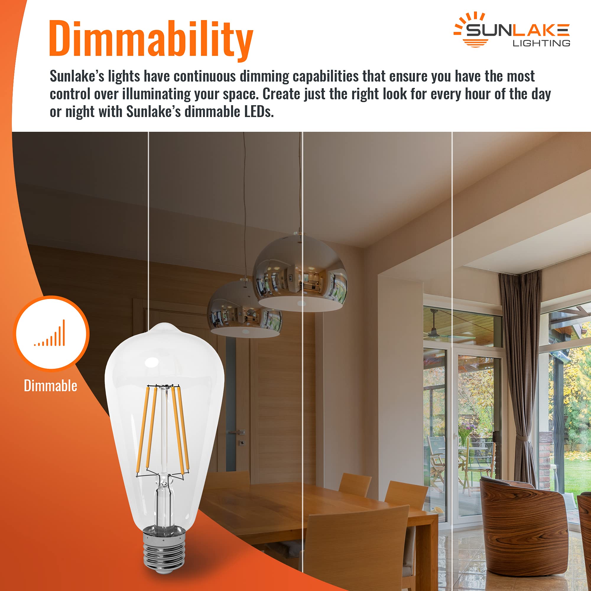 SUNLAKE LIGHTING 10 Pack ST19 (ST64) LED Bulb, Vintage Edison Filament ST64 Style Bulb, Dimmable, Wet Rated Waterproof, 5W=60W, 2700K Soft White, 500 LM, E26 Base, Restaurant or Outdoor String Lights