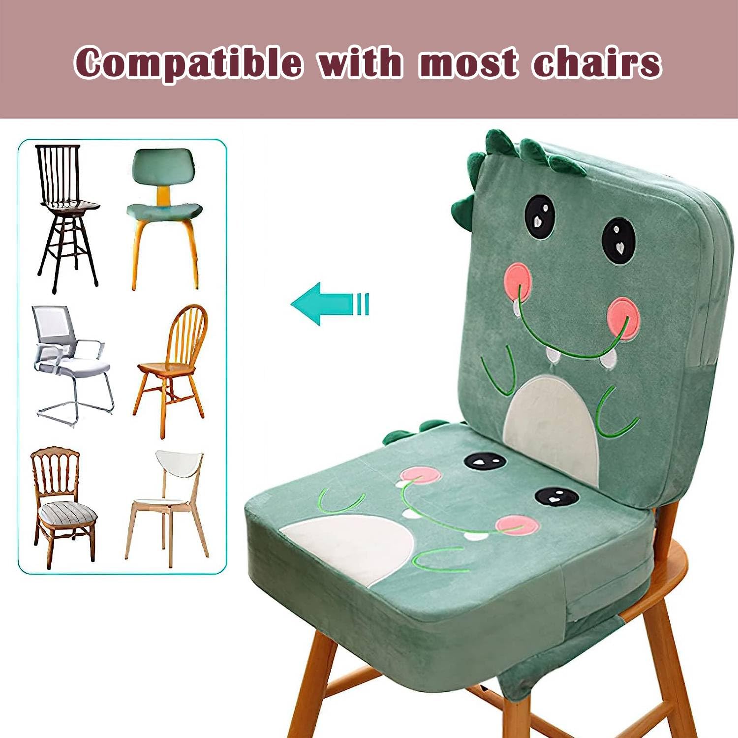 Toddler Booster Seat for Dining Double Straps Washable Portable Thick Chair Increasing Cushion for Baby Kids (Green)