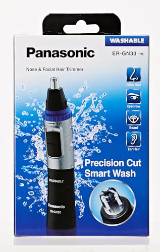Panasonic ER-GN30-K Nose, Ear n Facial Hair Trimmer Wet/Dry with Vortex Cleaning System, Black
