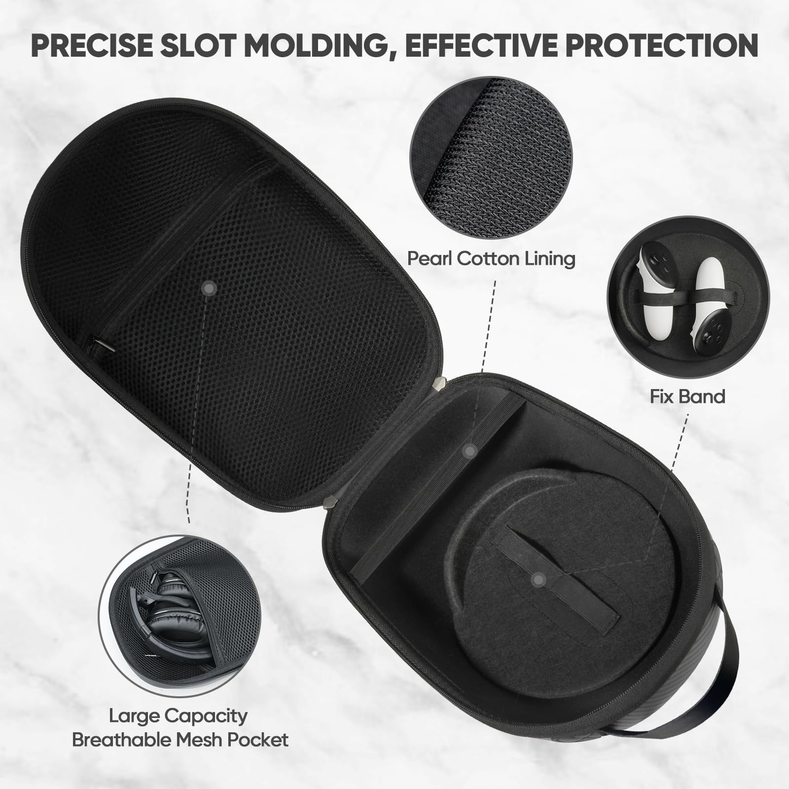 sarlar Hard Carrying Case Compatible with Oculus Meta Quest 2 /Quest 3/Vision Pro, Carbon Fiber, Fixed Protection for VR Headset Controller and Official Head Strap Accessories, Travel and Storage
