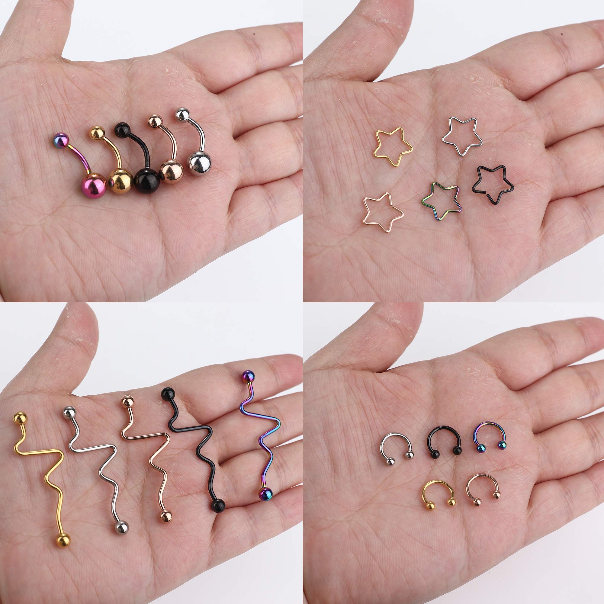 UBGICIG 123PCS Professional Piercing Kit 14G 16G 20G Stainless Steel Nose Ring Hoop Septum Eyebrow Lip Belly Button Ring Ear Studs Cartilage Tragus Helix Earrings Professional Body Piercing Tool