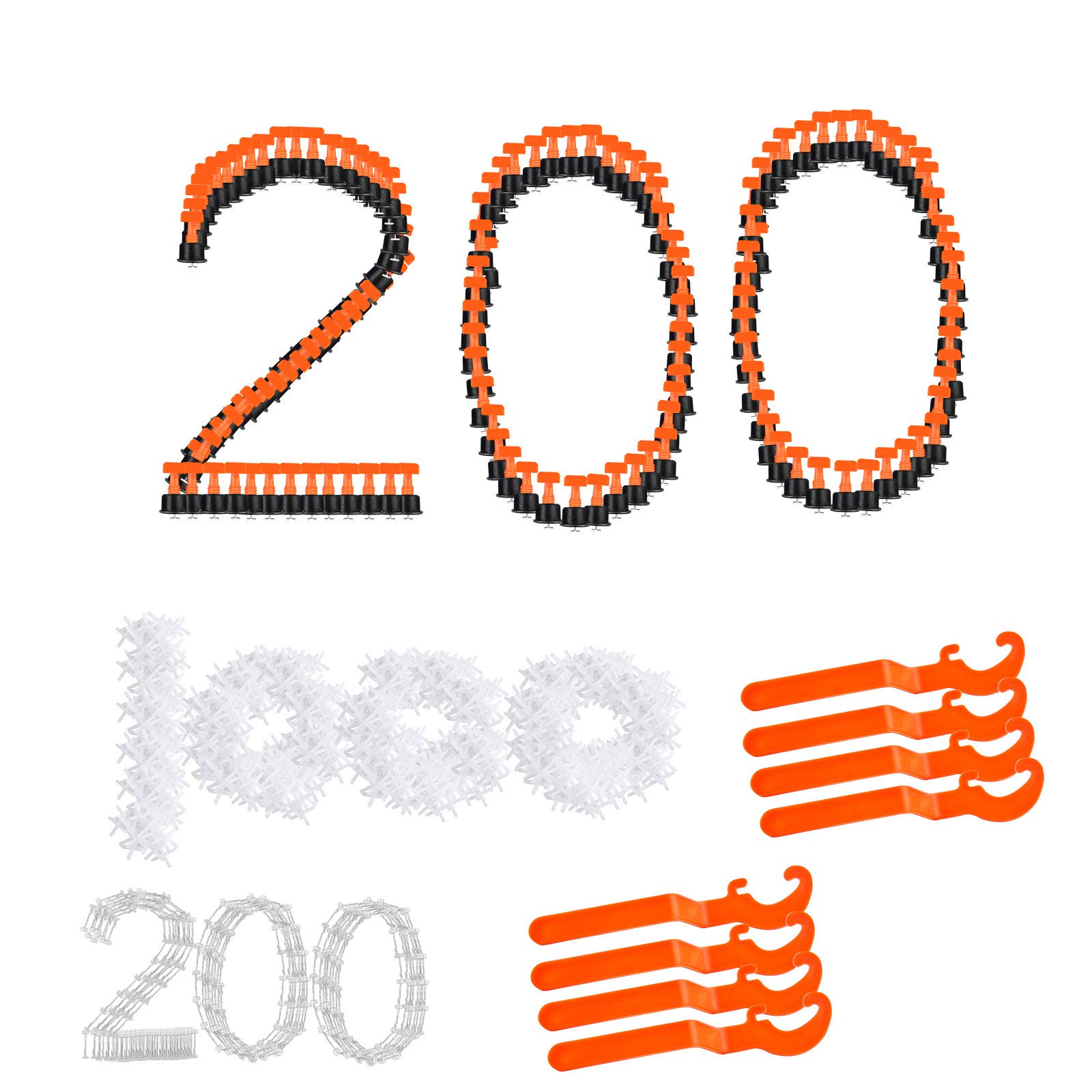 Tile Leveling System 1/16" Kit, 200 PCS Tile Leveler Spacers,1000 PCS 1/12" Tile Spacers, 8 Wrench and 200 PCS 1/16" Replaceable Steel Pins Tile Tools Installation for Walls Flooring Ceramic