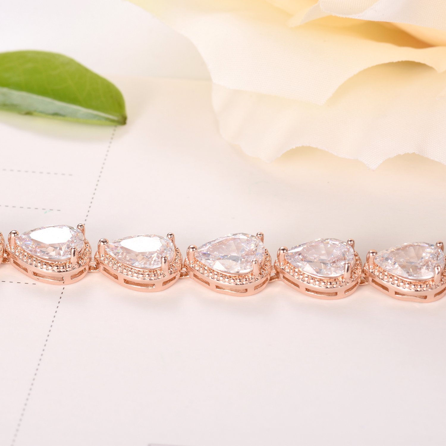 SELOVO Teardrop Rose Gold Tone Chain Tennis Bracelet for Women Lady