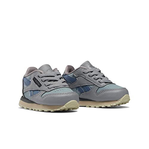 Reebok Boy's Classic Leather Sneaker, Jurassic World/Grey/Teal Fog/Brave Blue, 3.5 Big Kid