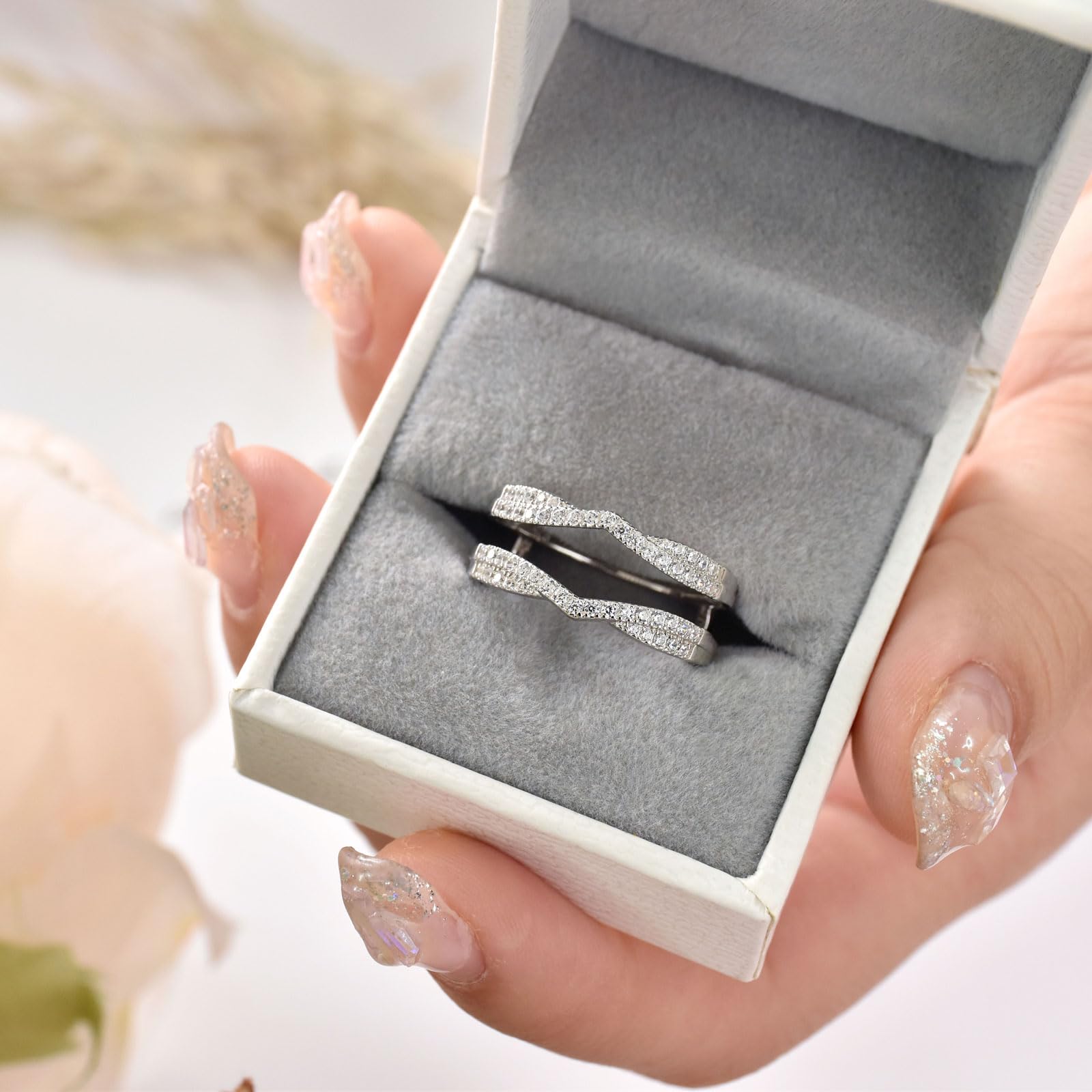 Wuziwen 925 Sterling Silver Cubic Zirconia Ring Guard Enhancer for Womens Wedding Bands Size 7.5
