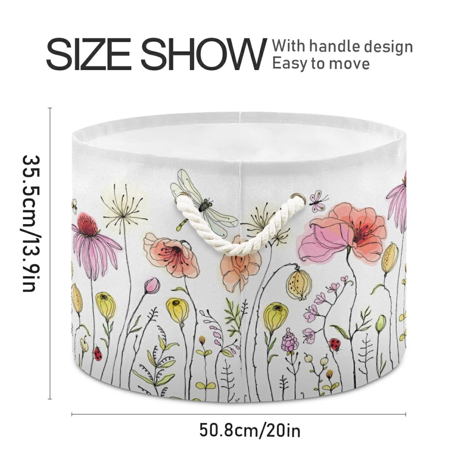 xigua Cotton Rope Basket Colorful Wildflowers Baby Laundry Basket Blanket Kids Toy Storage Basket Glove Box