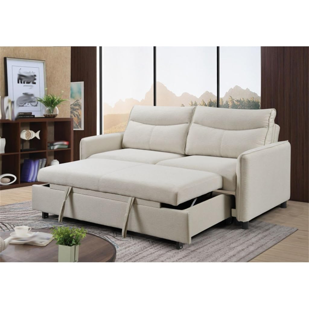 SLNFXC Beige 3 in 1 Convertible Sleeper Sofa Bed Fabric Loveseat Futon Sofa Couch W/Pullout Bed,for Living Room Furniture
