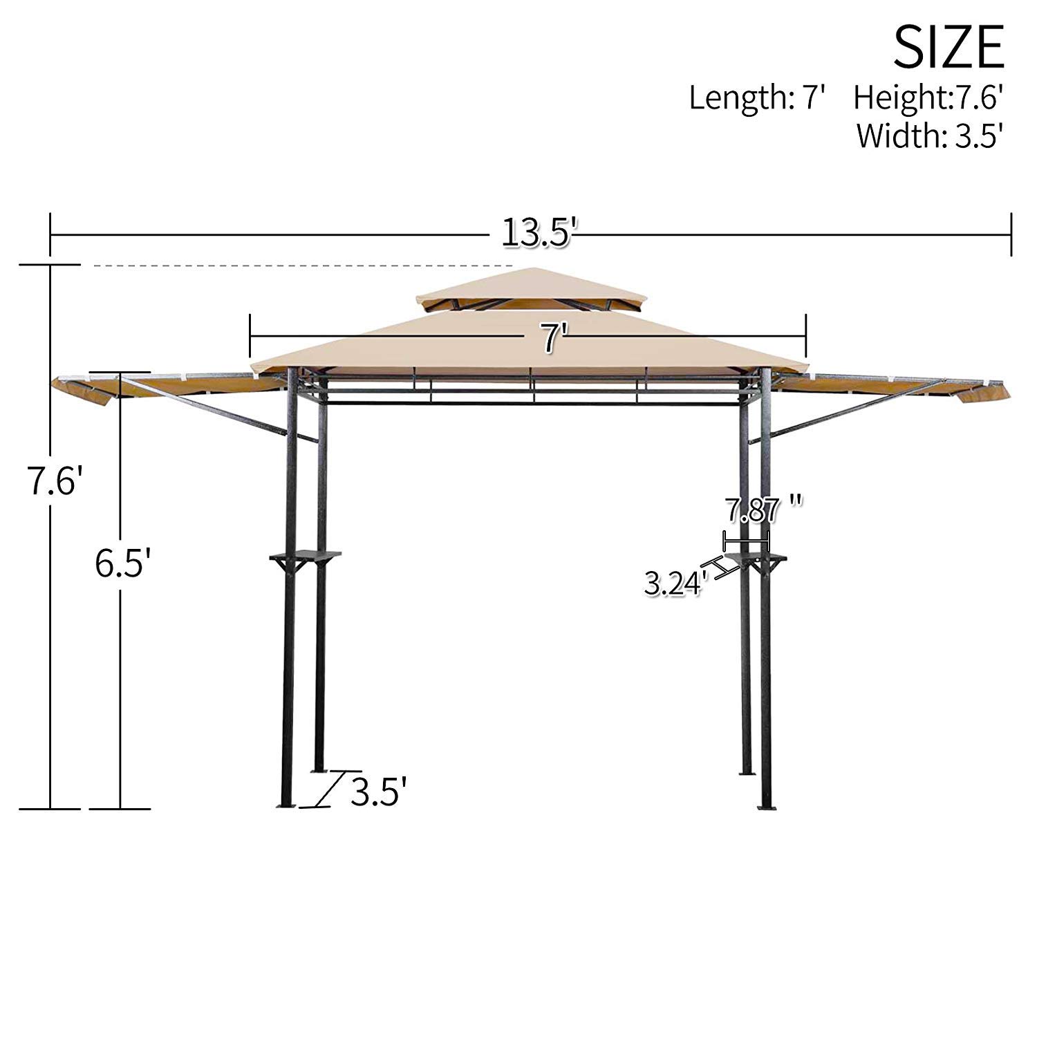 Outdoor BBQ Grill Gazebo 13.5ft - 2-Tier Soft Top Canopy Tent for Patio Brown