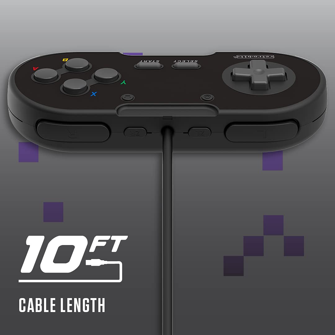 Retro-Bit Legacy 16 Wired USB Controller - Features Home, SS & ZL/ZR Buttons - for Switch, PC, MacOS, RetroPie, Raspberry Pi - Onyx