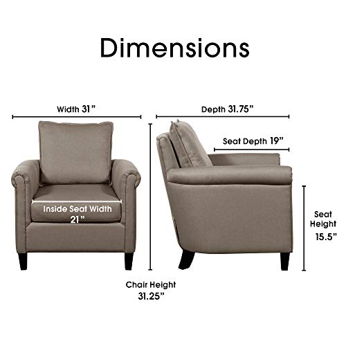 Serta Jackson Contemporary Accent Chair, Fabric Upholstery with Padded Round Arms, Deep Comfortable Seat and Pillow Back, Taupe