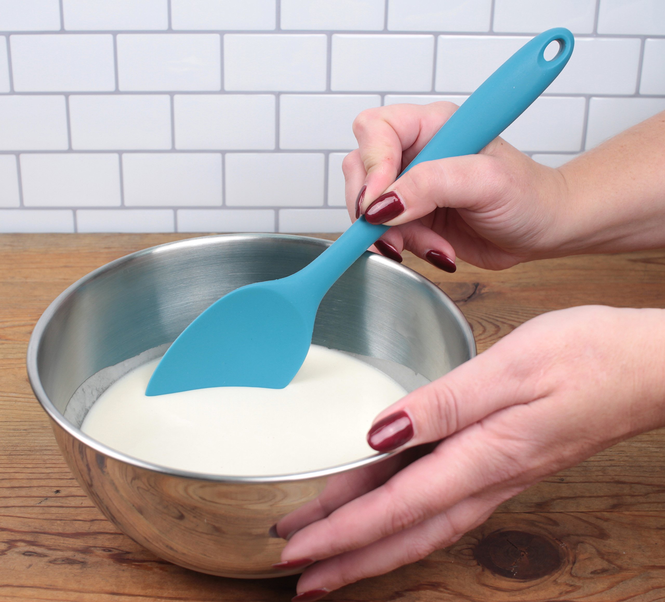 RSVP Ela Silicone Utensils, Spoon, Spatula, and Fork Set, Turquoise